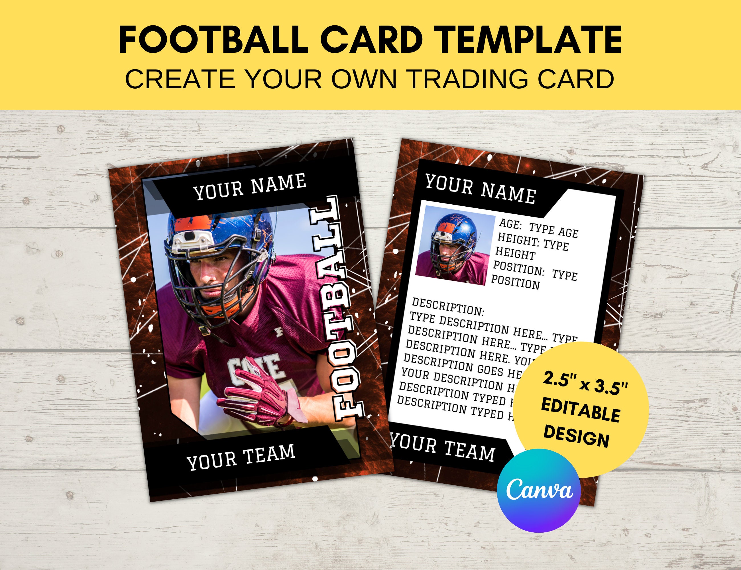 Editable Sports Card Template Custom Football Trading Card Printable ...
