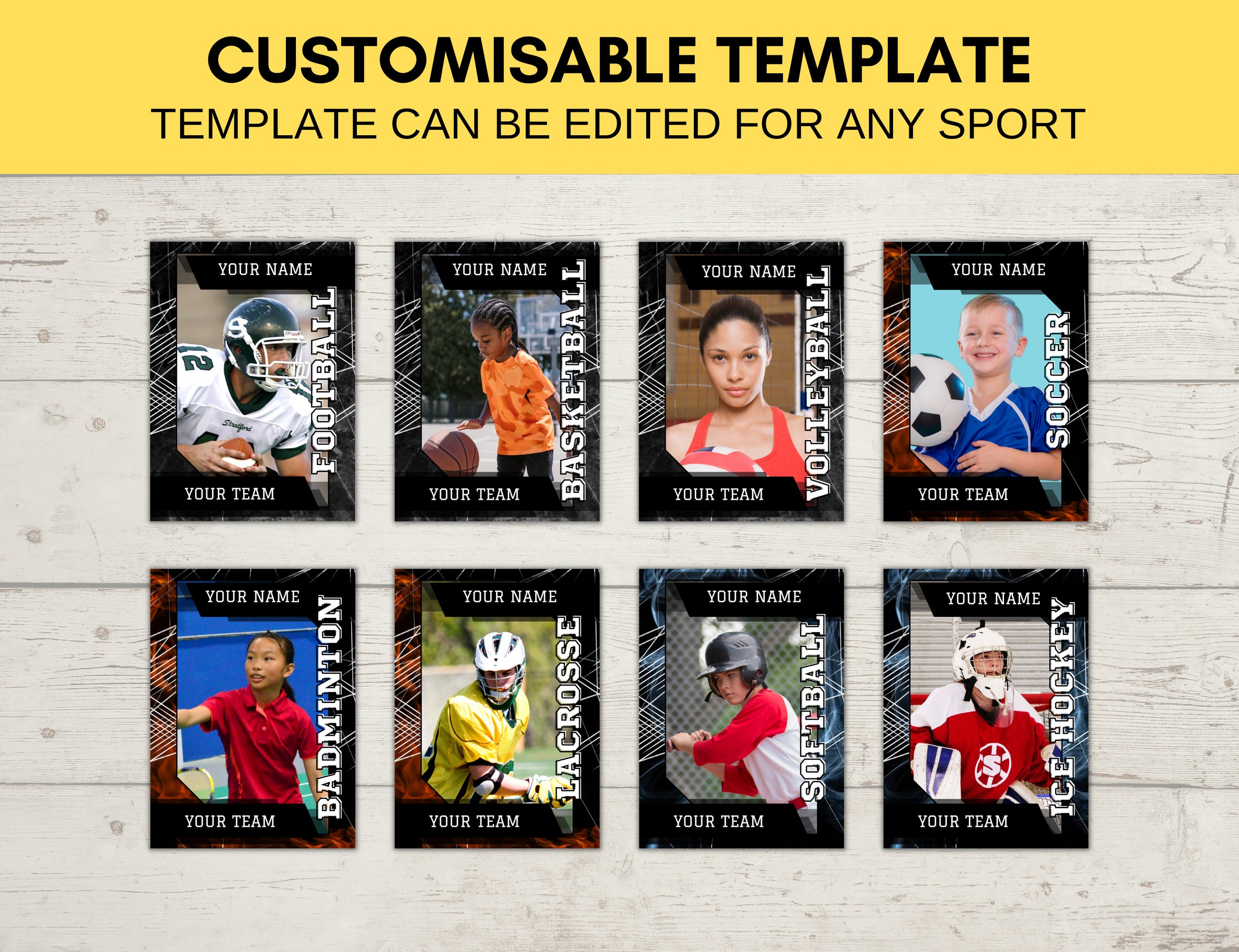 Editable Sports Card Template | Custom Football Trading Card Printable ...