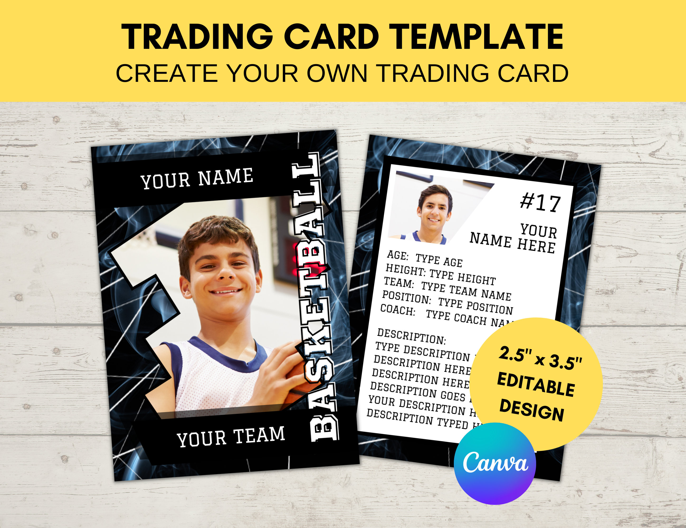 Editable Sport Card Template | Custom Basketball Trading Card Printable ...