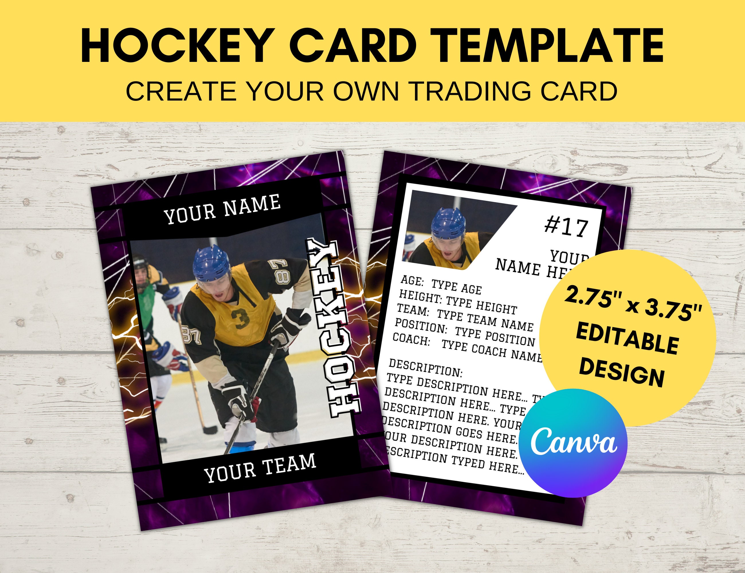 Editable Sports Card Template Custom Hockey Trading Card - Etsy