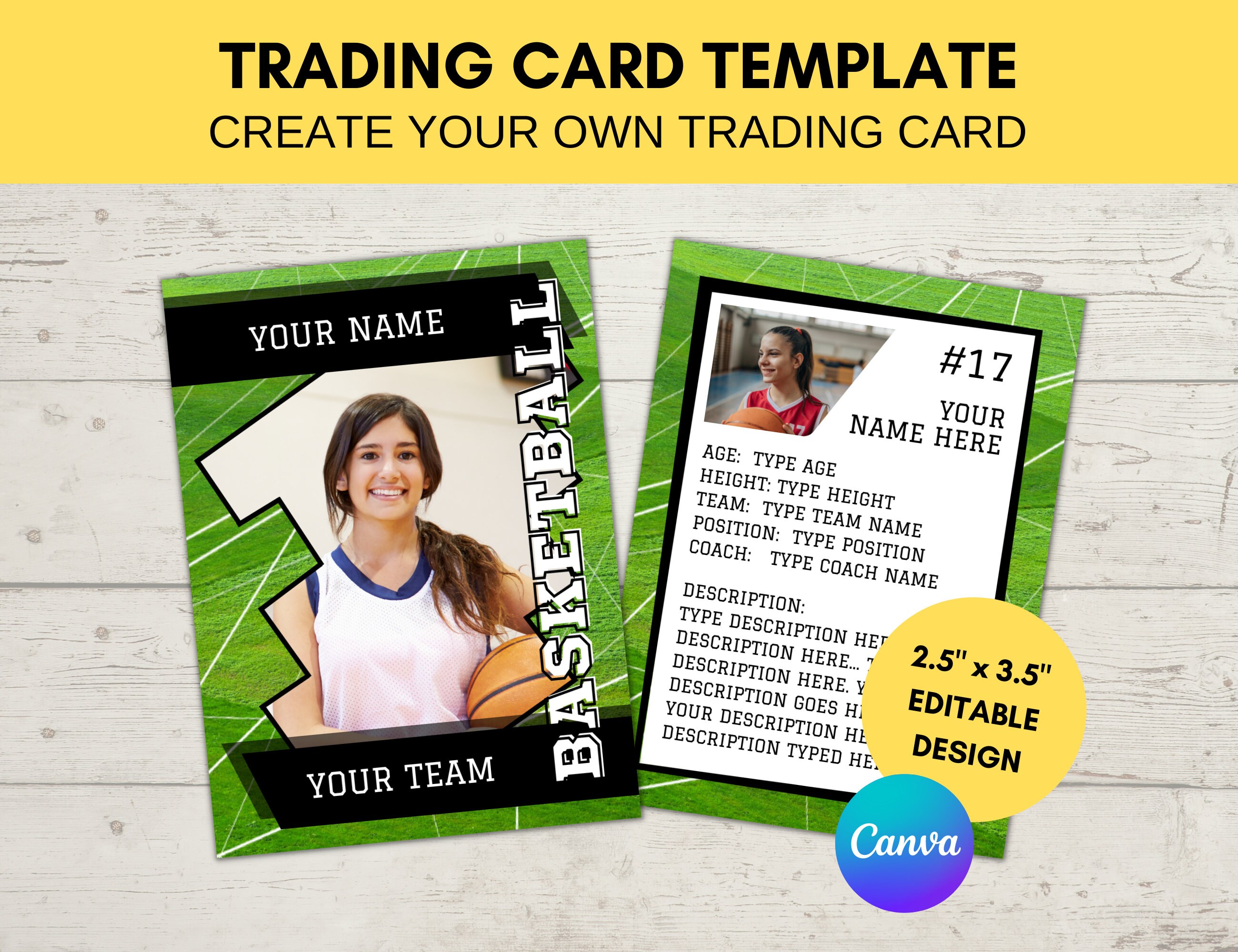 Editable Sport Card Template | Custom Basketball Trading Card Printable ...