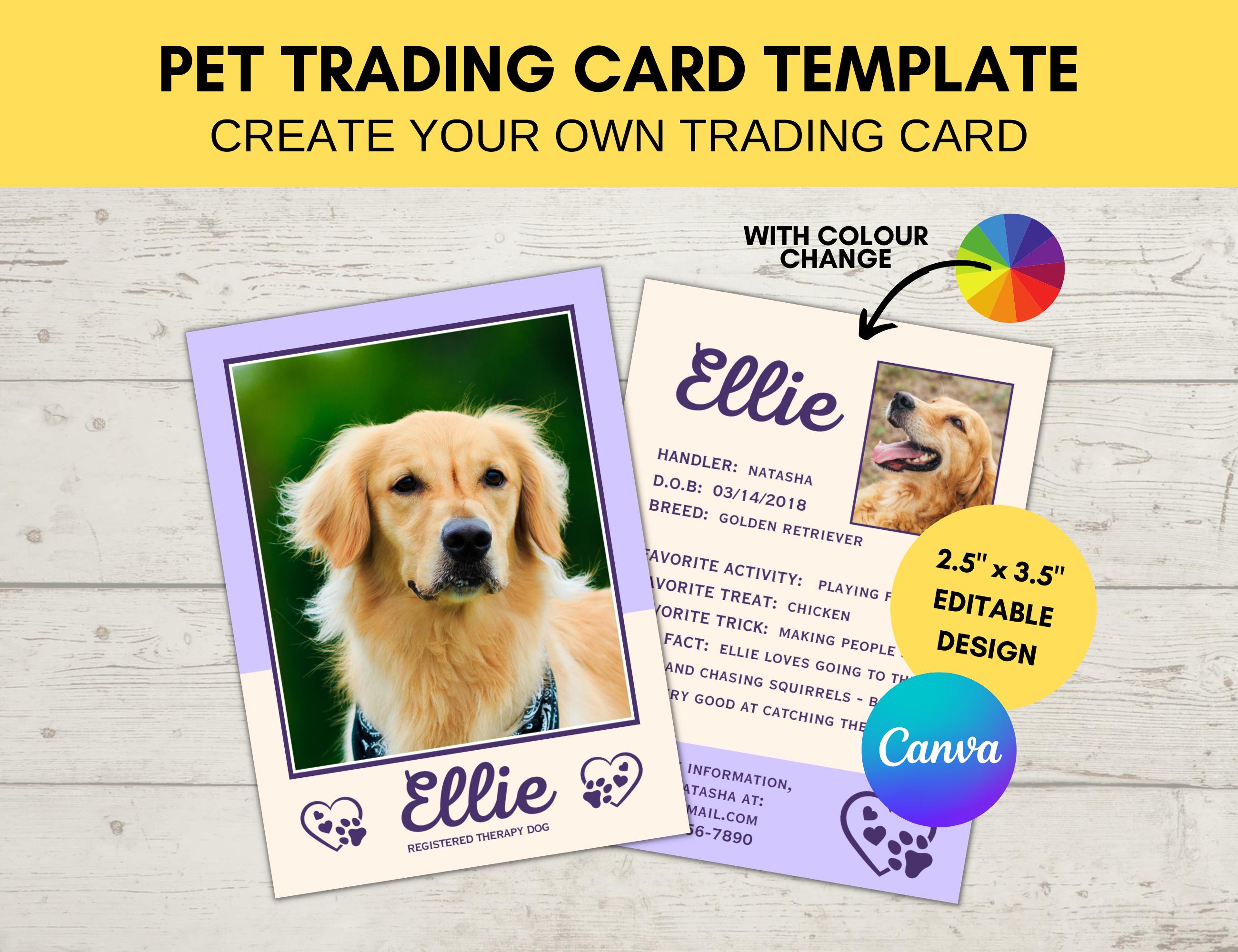 Editable Therapy Pet Trading Card Template | Custom Trading Card ...