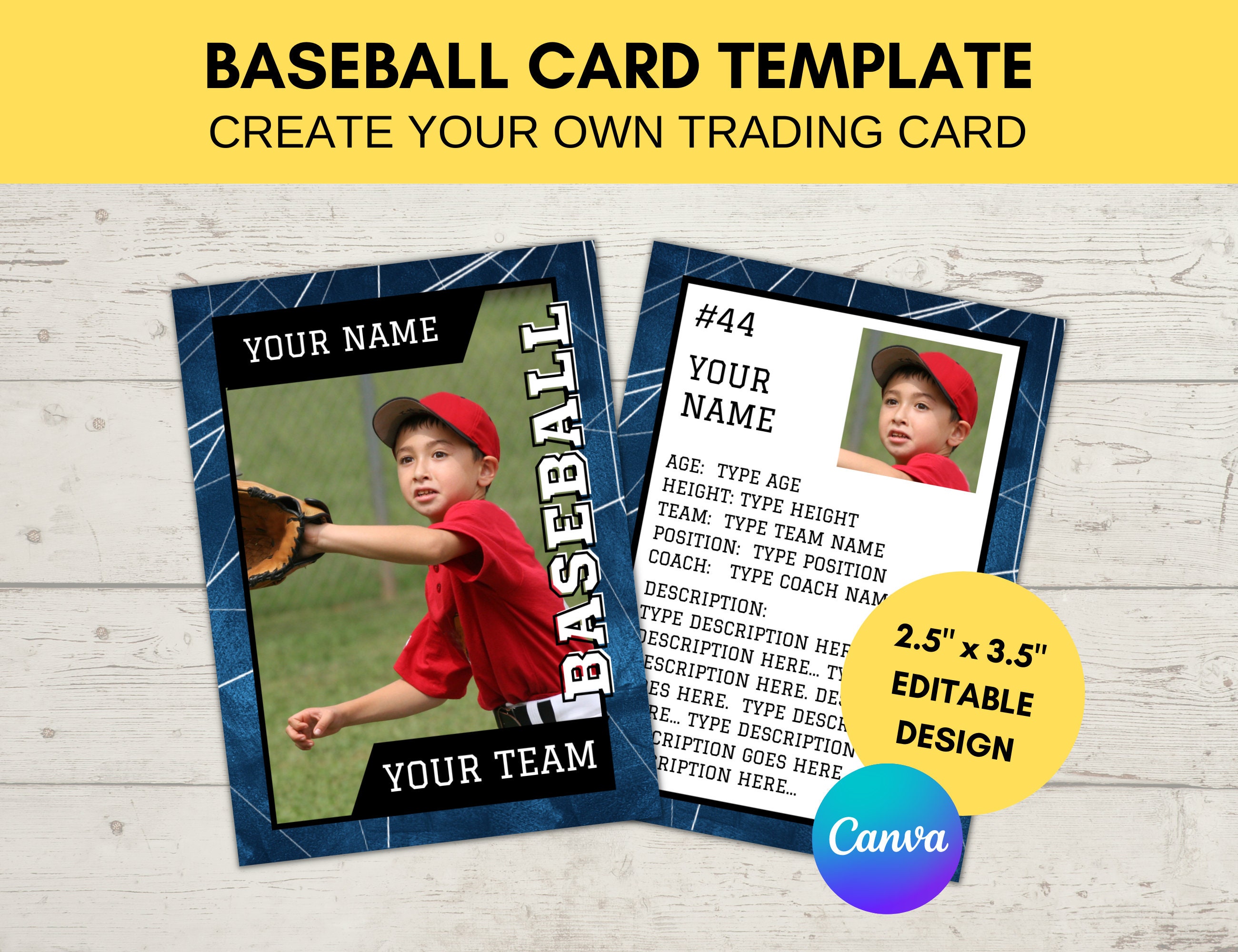 Editable Sports Card Template | Custom Baseball Trading Card Printable ...