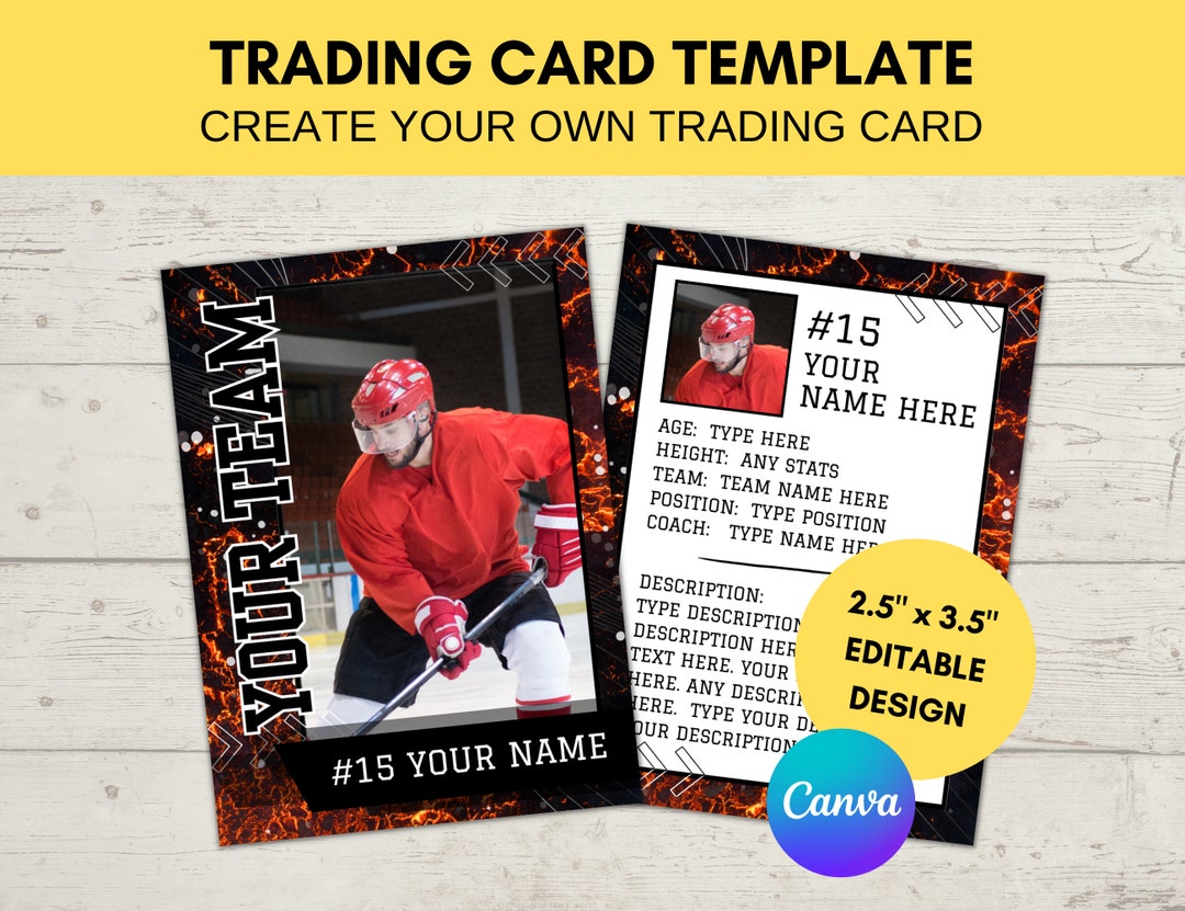 Editable Sports Card Template | Custom Hockey Trading Card Printable ...
