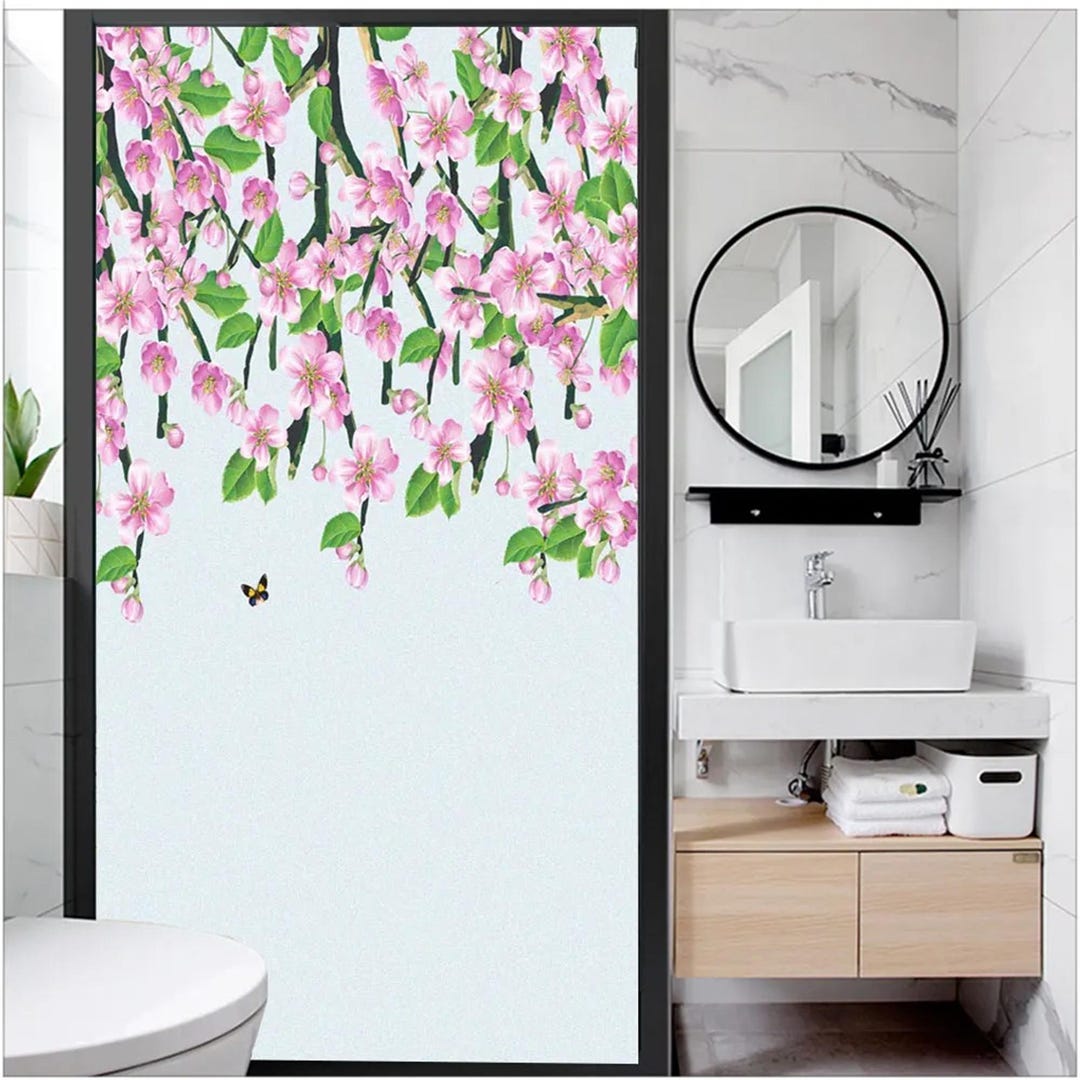 Frosted Flower Pattern Privacy Window Film – Static Cling, UV Blocking ...