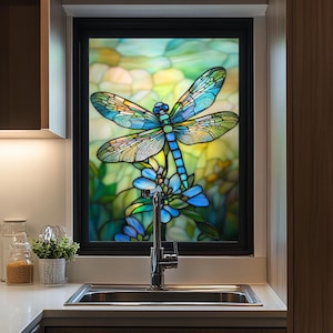 Custom Dragonfly Stained Glass Window Film | Privacy Cling for Kitchen ...
