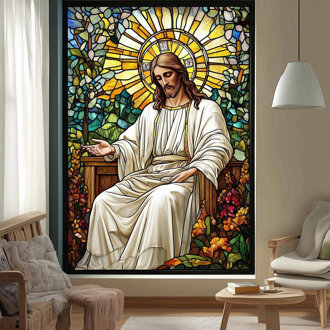 Jesus Stained Glass Window Decal - Customizable Privacy Film for Living ...