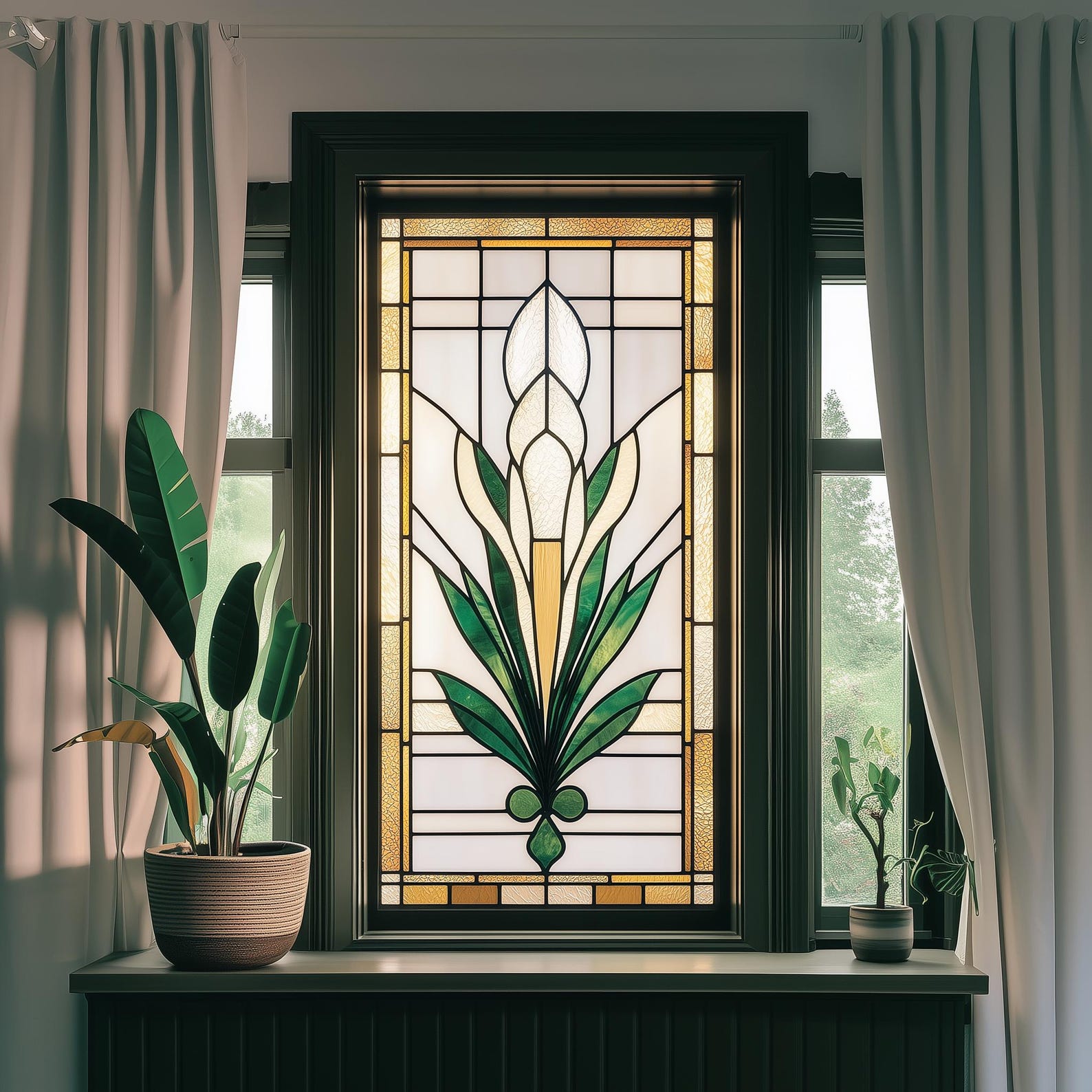 Privacy Window Film – Art Deco Style, Stained Glass Decorative Cover ...