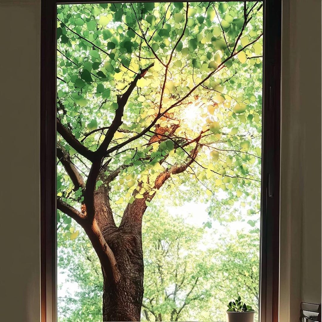 Sunlit Tree Branch Privacy Window Film: Static Cling Decorative Glass ...