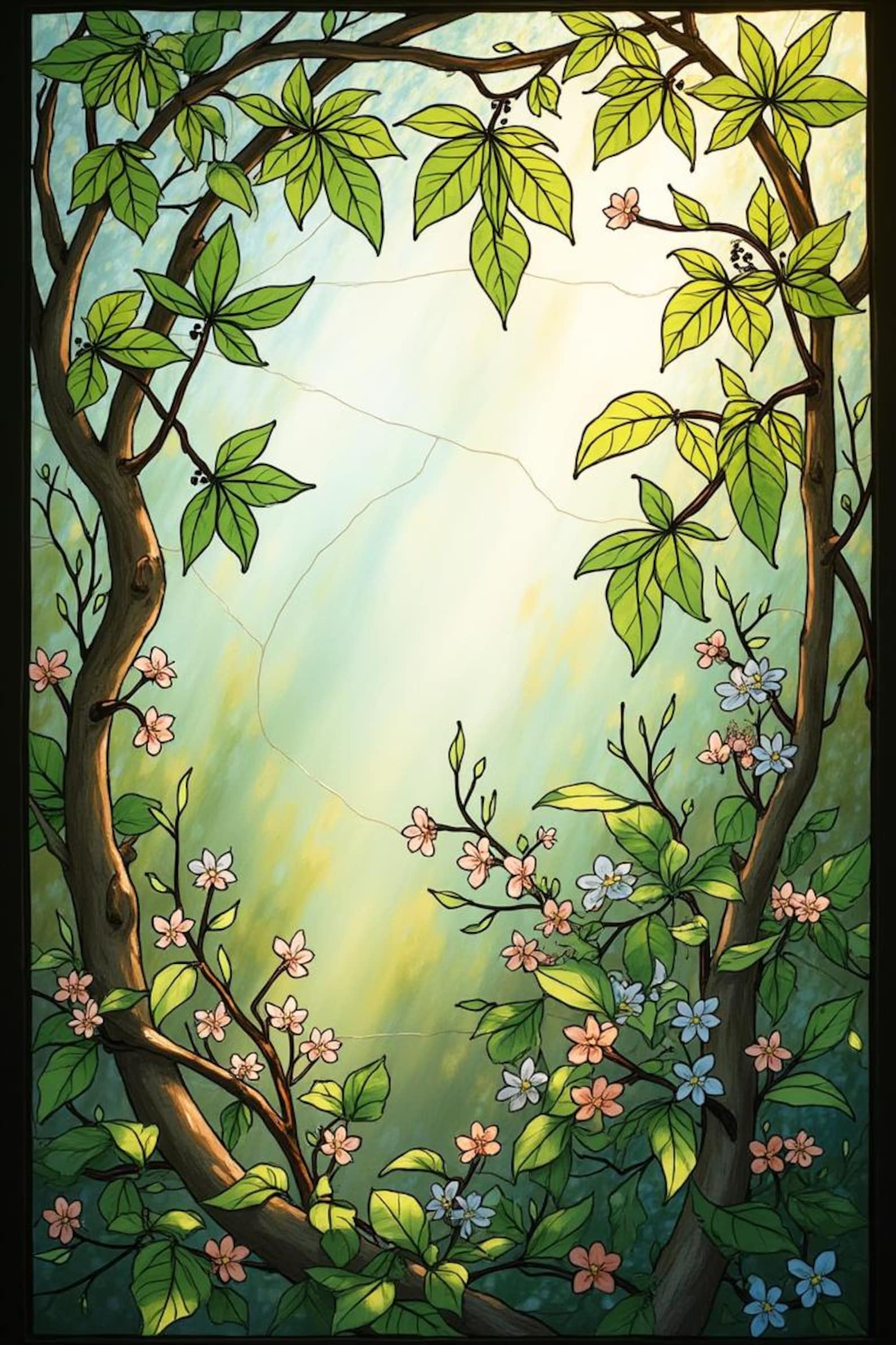 Custom Nature Stained Glass Window Film – Botanical Vine Design Static ...