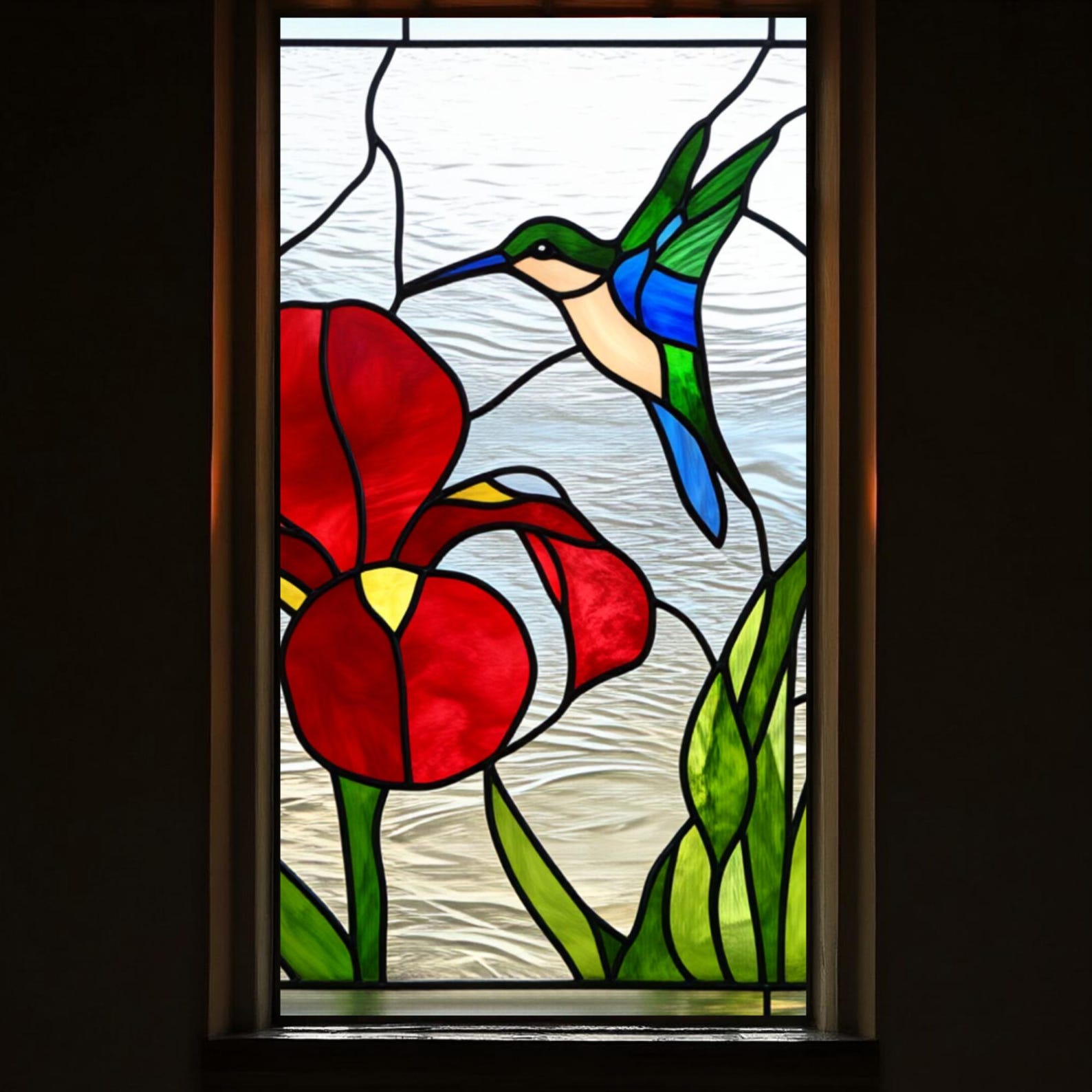 Stained Glass Window Film Hummingbird Flower Design Window Privacy Film ...