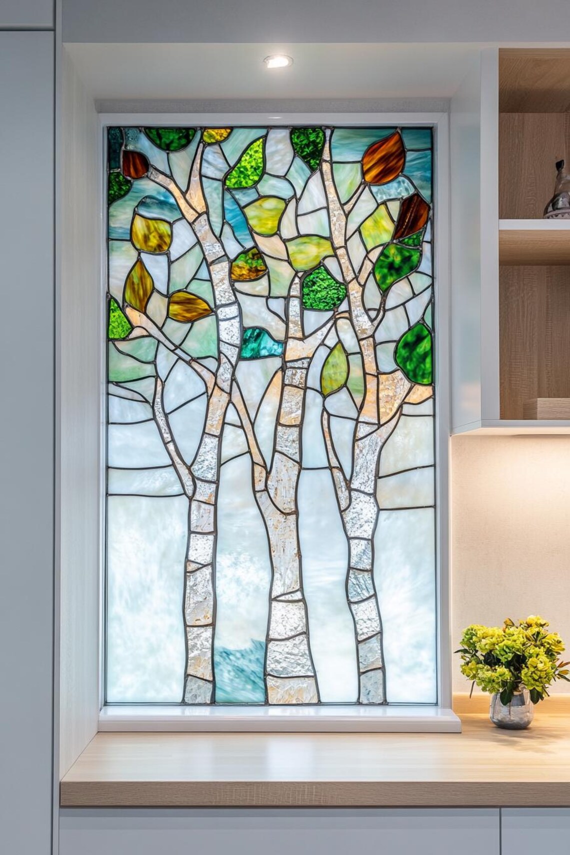 Birch Tree Stained Glass Window Film - Decorative Privacy Film for ...