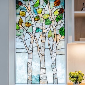 Birch Tree Stained Glass Window Film - Decorative Privacy Film for ...