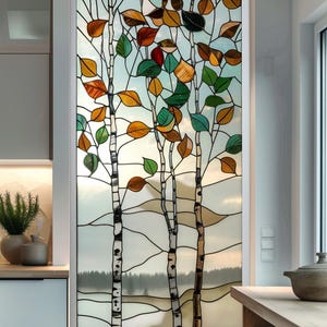 Stained Glass Forest Window Film - Artistic Tree Pattern Privacy Film ...
