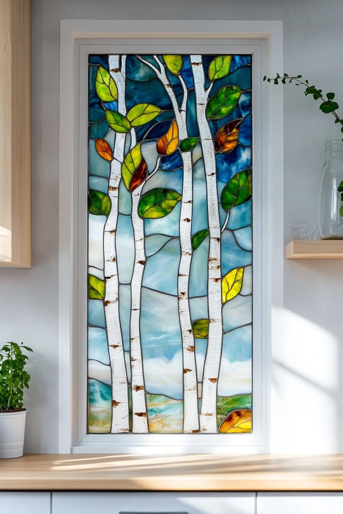 Birch Tree Stained Glass Window Film - Decorative Privacy Film for ...