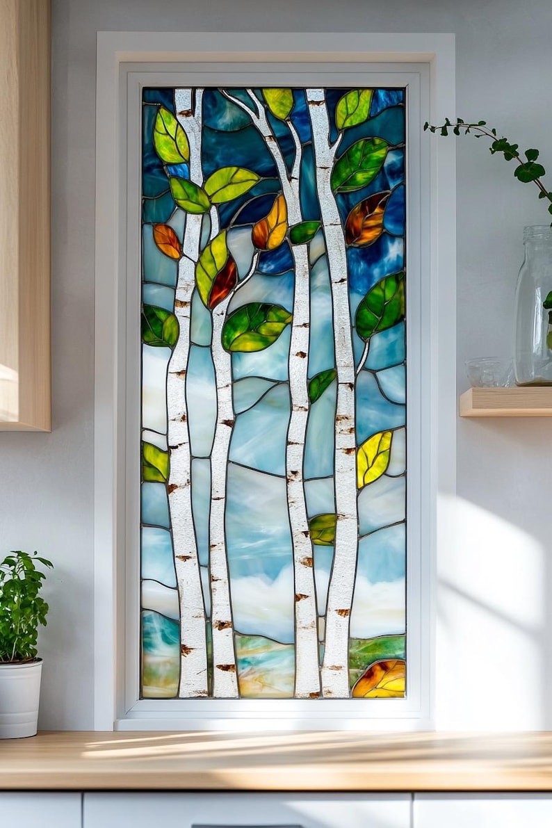 Birch Tree Stained Glass Window Film - Decorative Privacy Film for ...