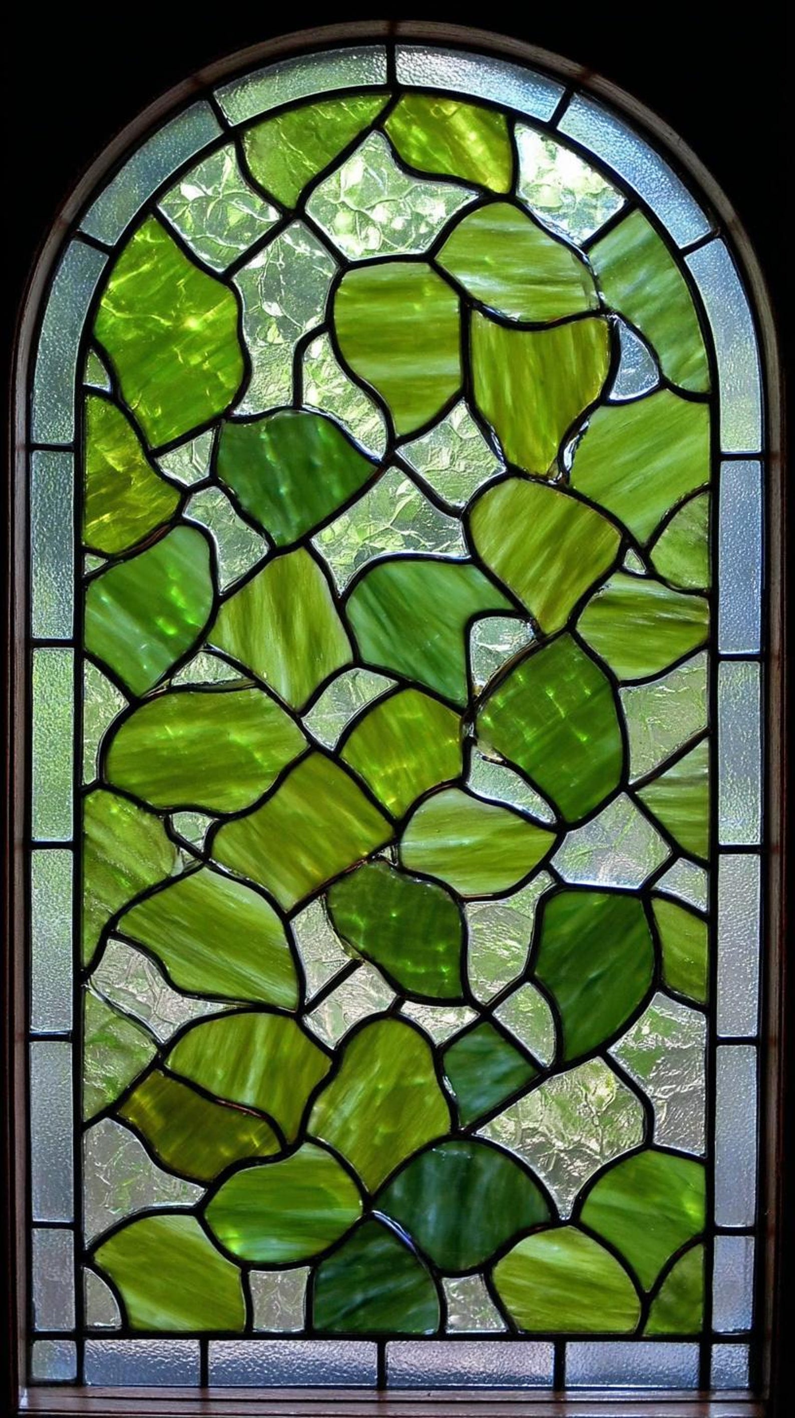 Custom Stained Glass Leaf Window Film – Green Botanical Privacy Cling ...