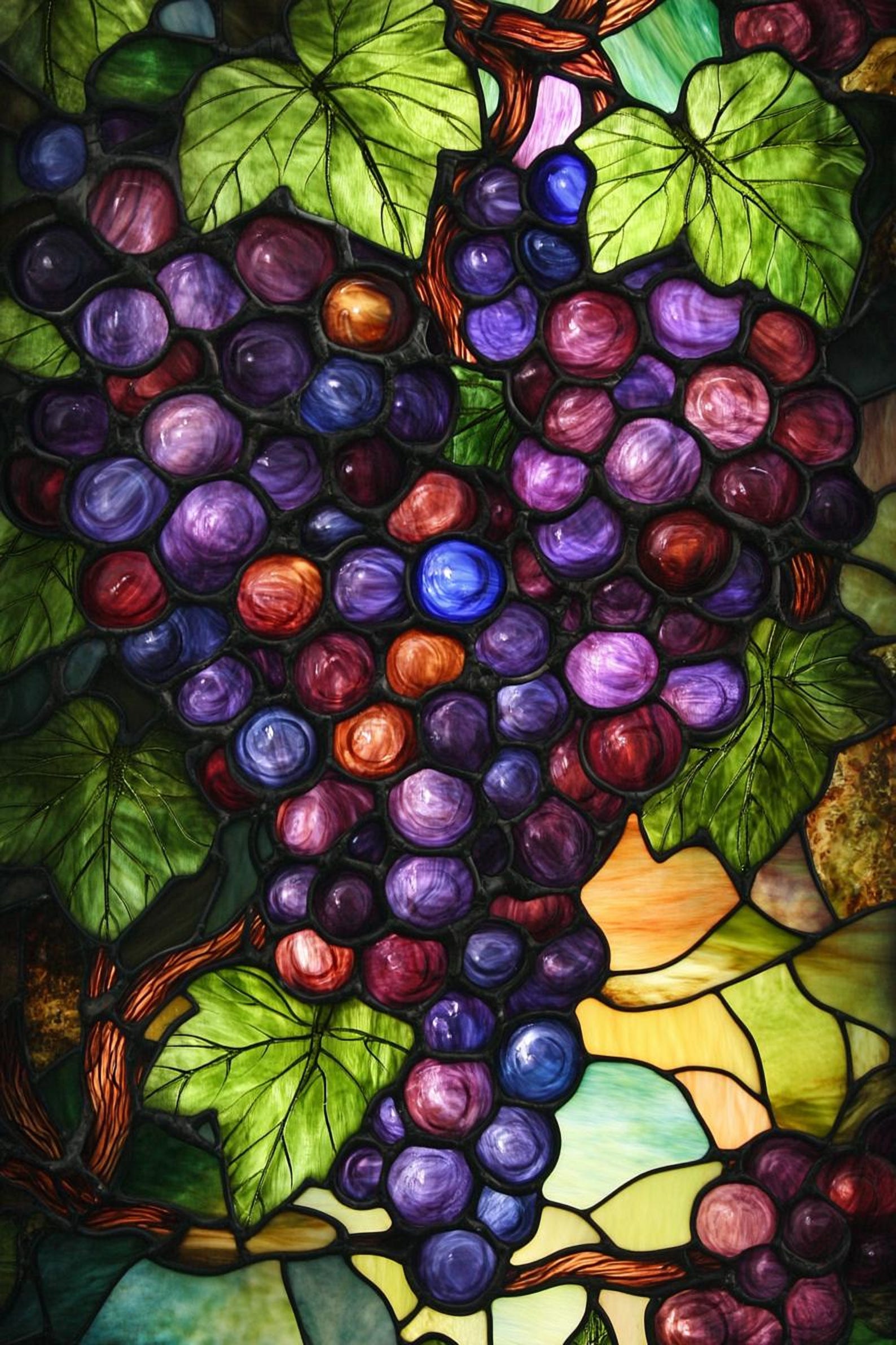 Custom Grape Stained Glass Window Film | Privacy Decorative Vineyard ...