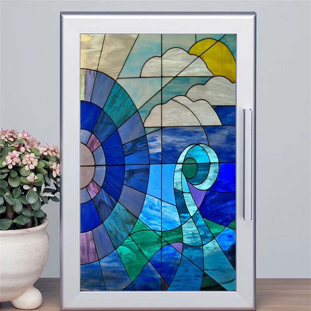 Custom Size Window Film Stained Glass Stickers Static Cling Frosted Privacy Rainbow Mosaic for ...