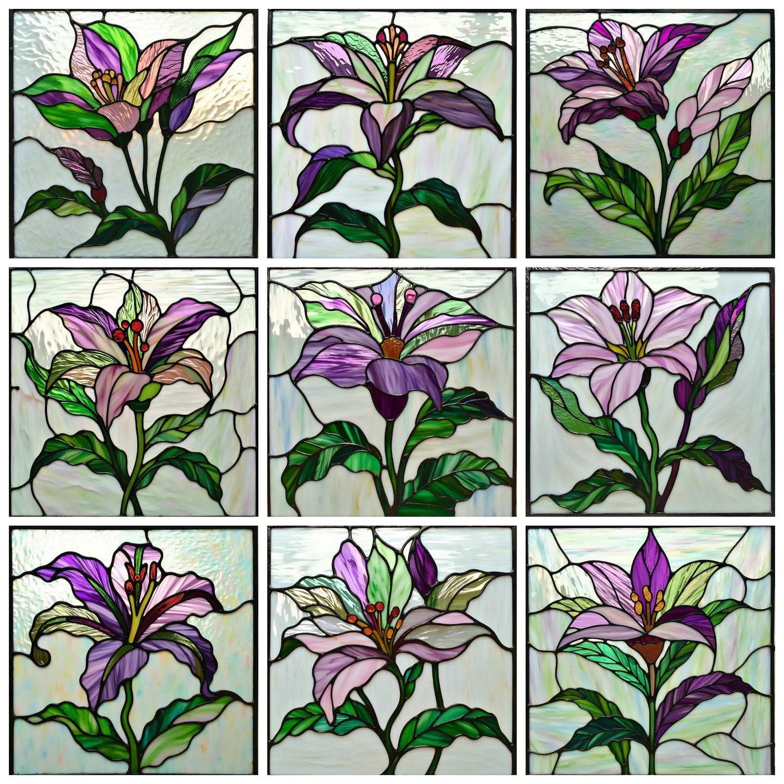 Custom Stained Glass Window Film – Purple and Green Floral Design ...