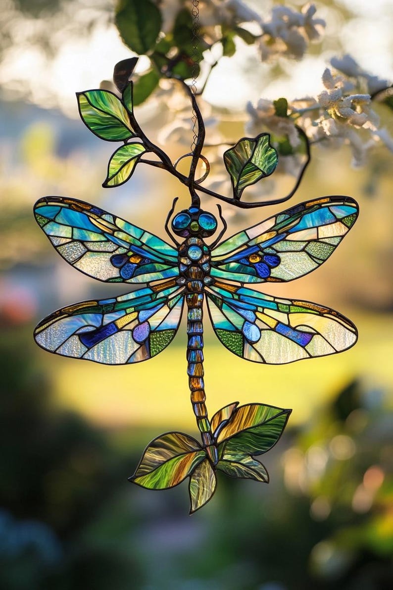 Tiffany-style Dragonfly Stained Glass Sun Catcher - Handcrafted Nature ...