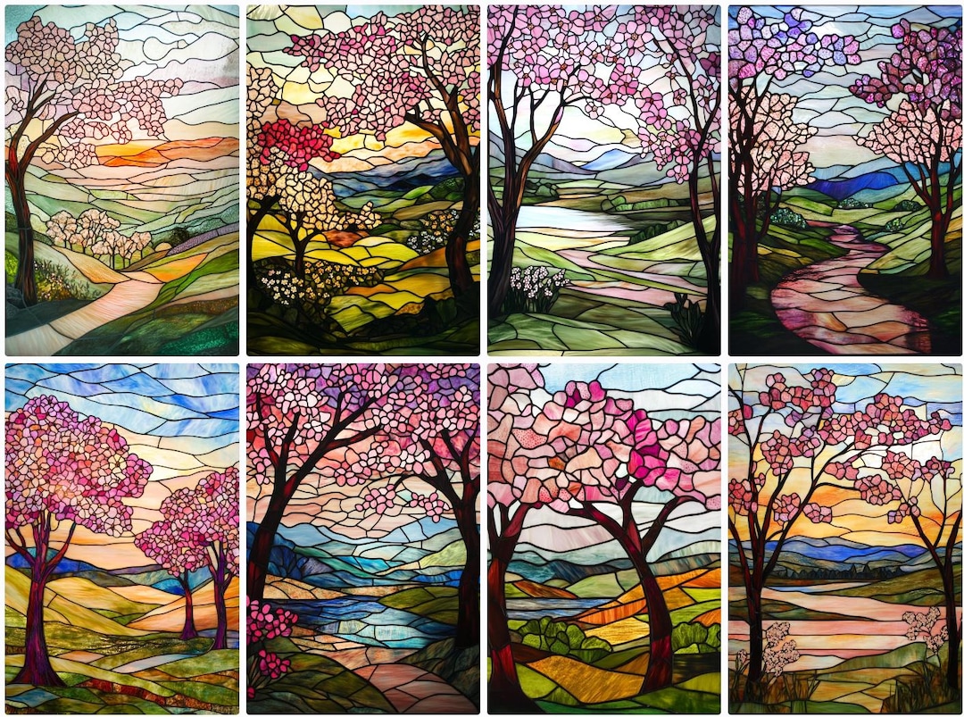 Cherry Blossom Stained Glass Window Film – Privacy Frosted Static Cling ...