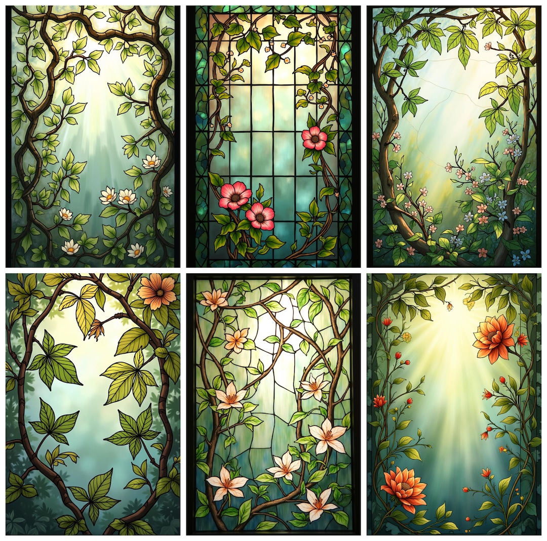 Custom Nature Stained Glass Window Film – Botanical Vine Design Static ...