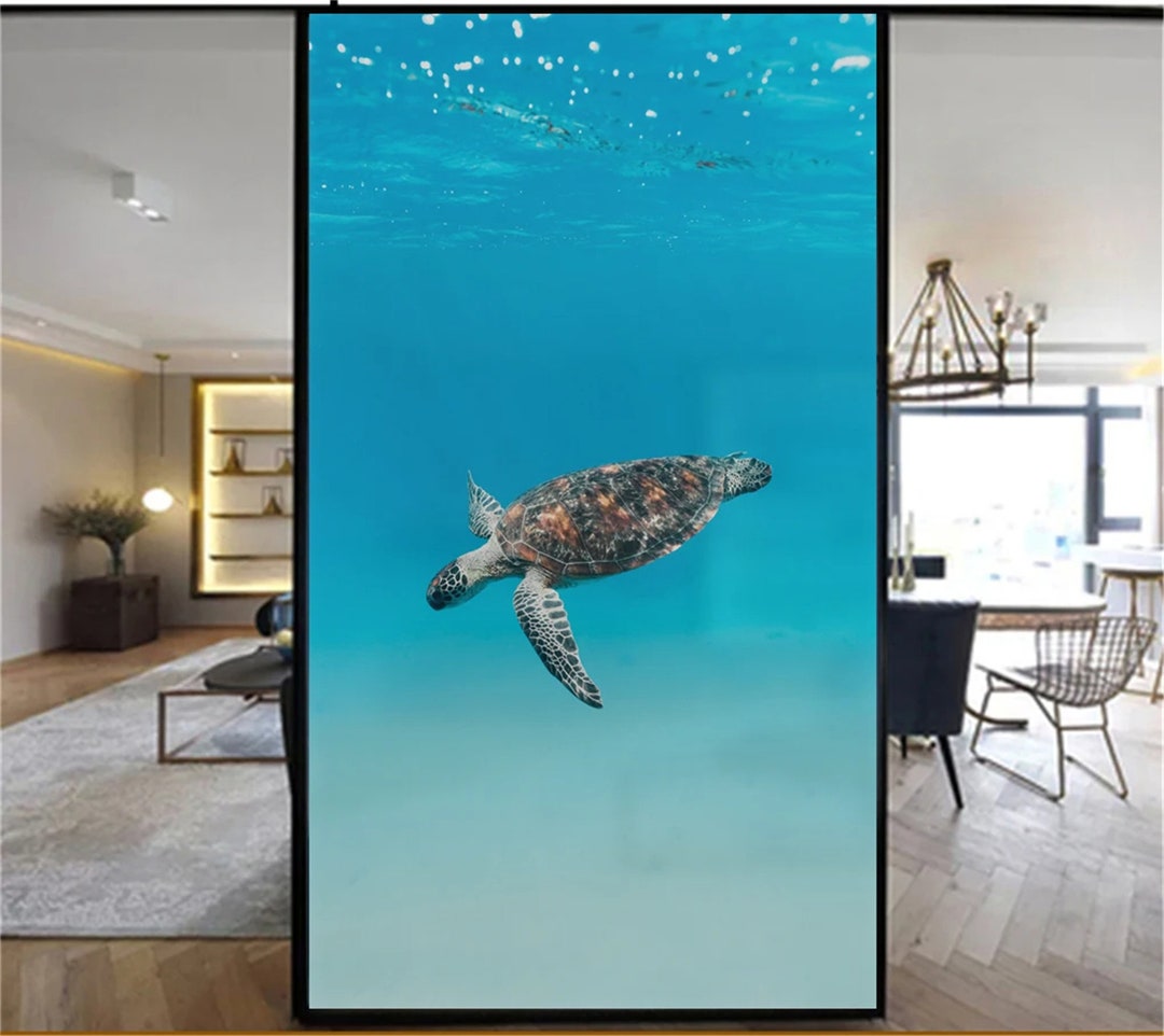 Marine Turtle Print Privacy Window Film - No-glue Static Cling ...