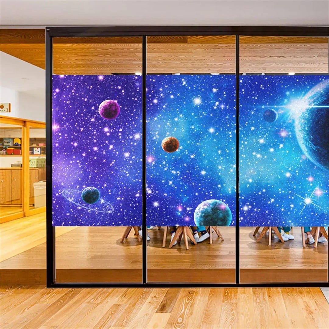 Privacy Window Film – Planet Pattern, Stained Glass, No Glue Static ...