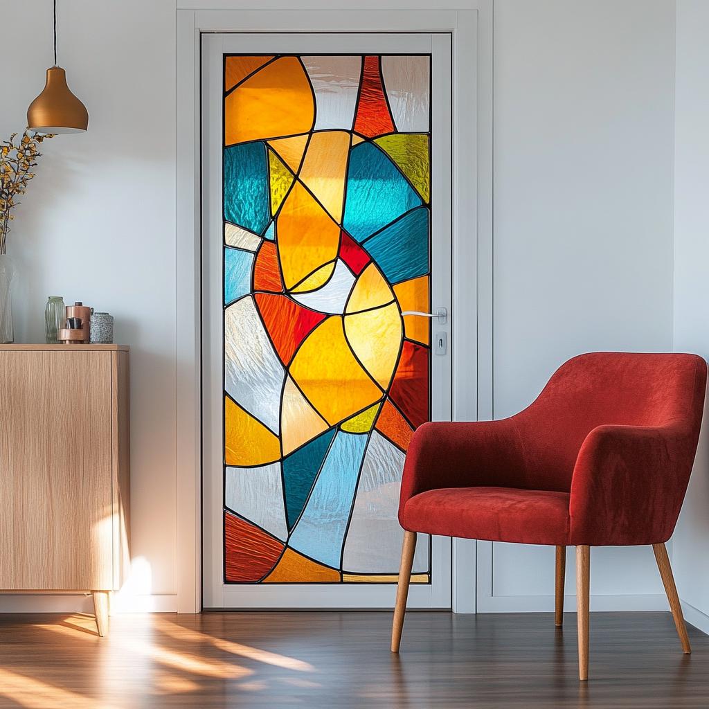 Vintage Stained Glass Window Film - Decorative Privacy Door Sticker ...