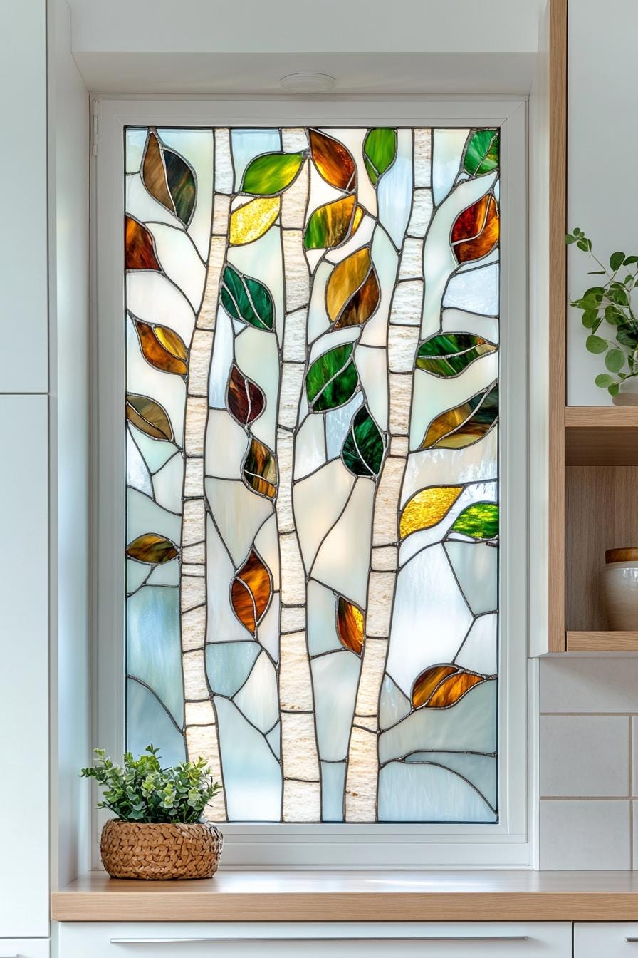 Birch Tree Stained Glass Window Film - Decorative Privacy Film for ...