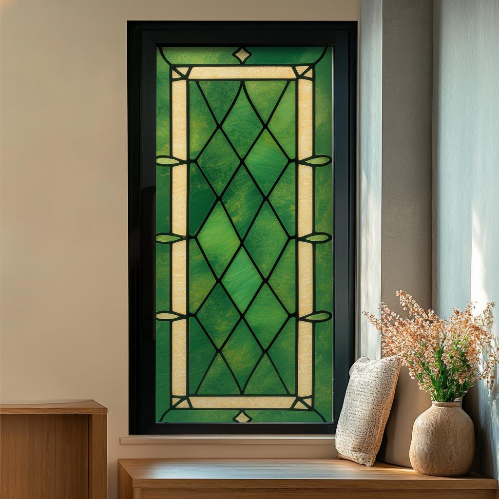 Custom Stained Glass Window Film Green Geometric Art Deco | Privacy ...