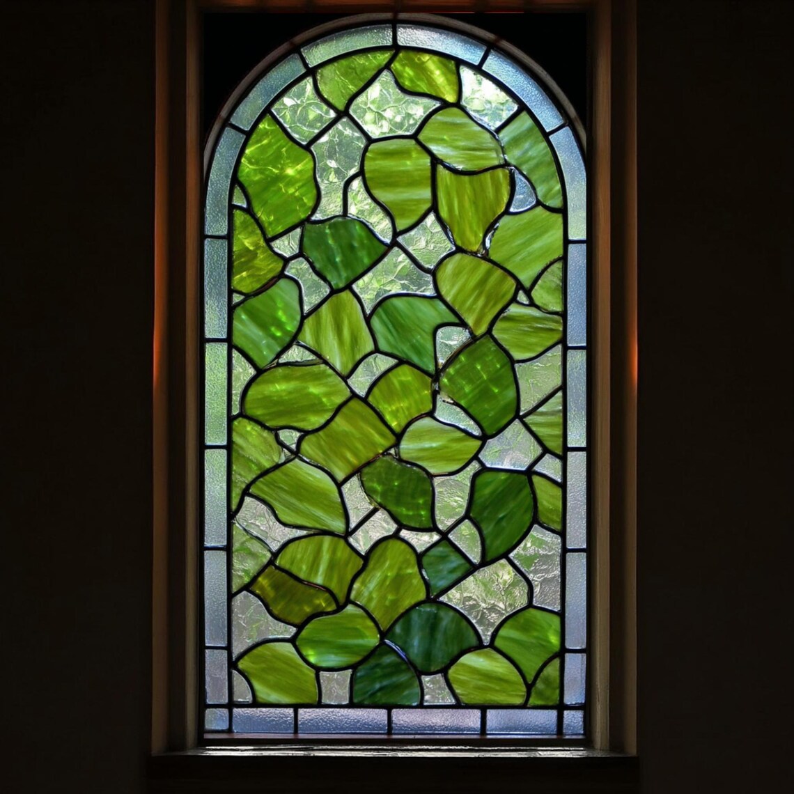 Custom Stained Glass Leaf Window Film – Green Botanical Privacy Cling ...