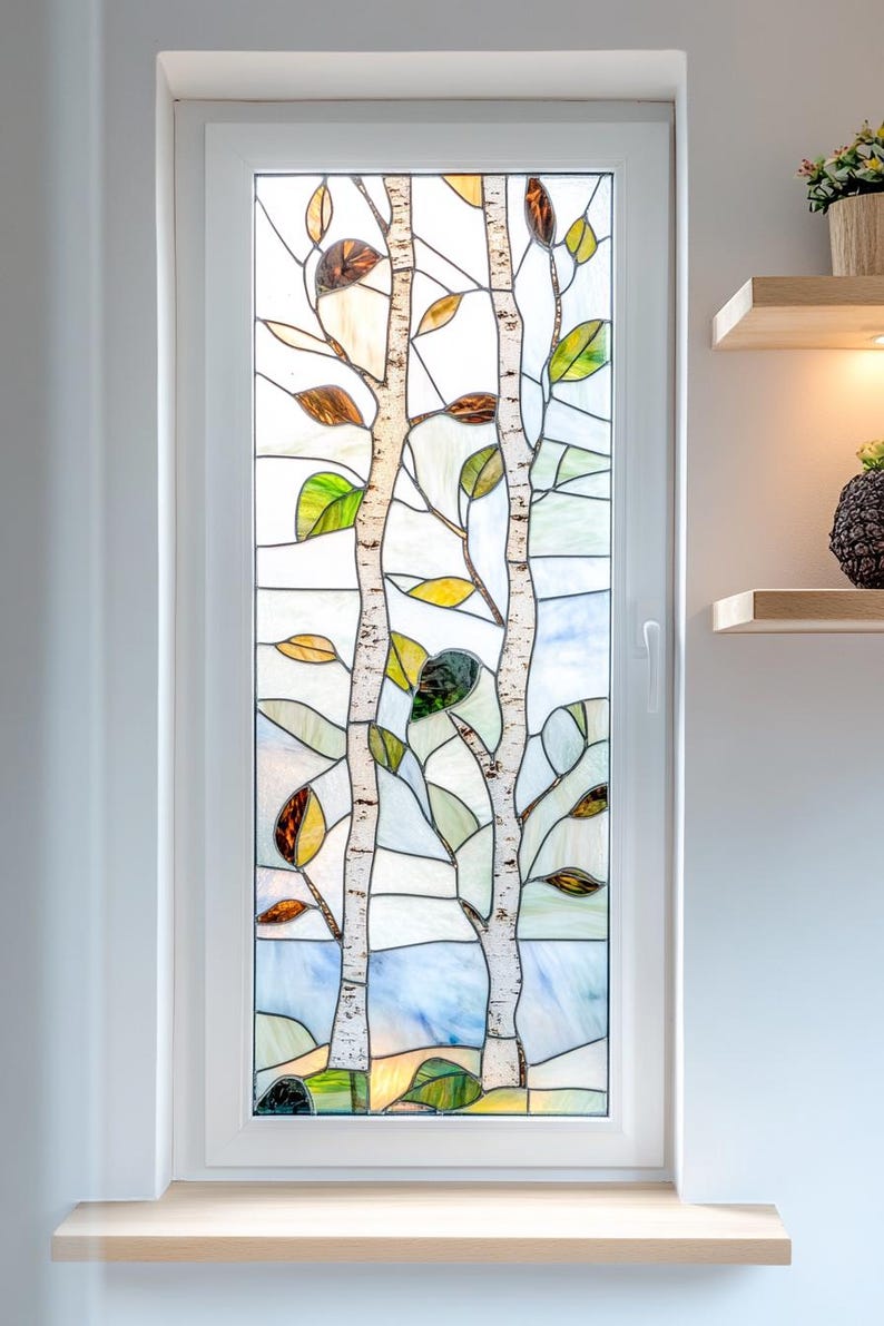 Birch Tree Stained Glass Window Film - Decorative Privacy Film for ...