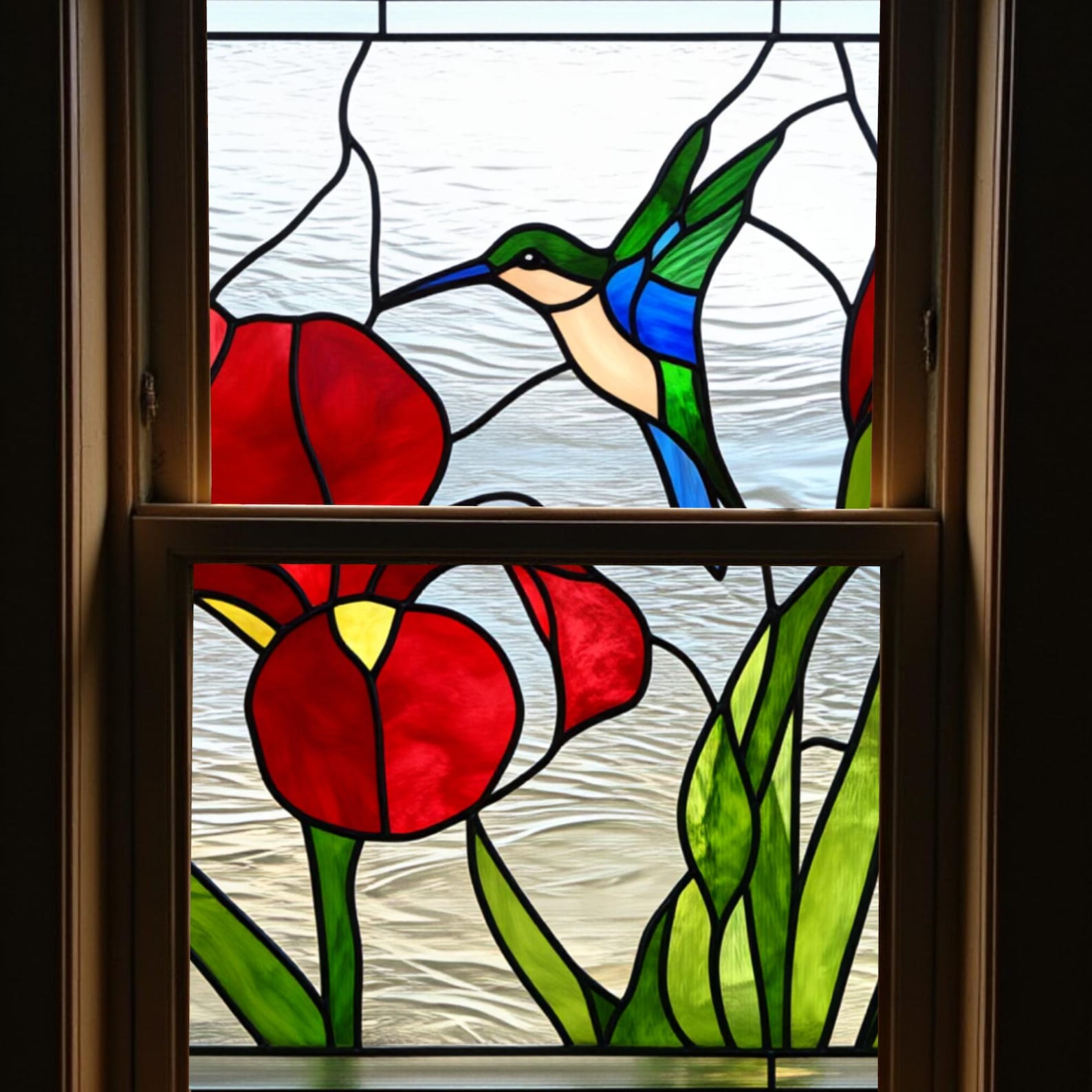 Stained Glass Window Film Hummingbird Flower Design Window Privacy Film ...