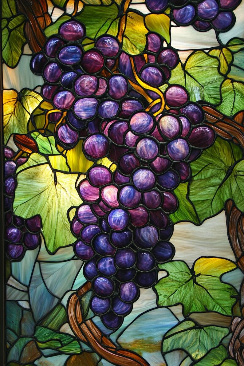 Custom Grape Stained Glass Window Film | Privacy Decorative Vineyard ...