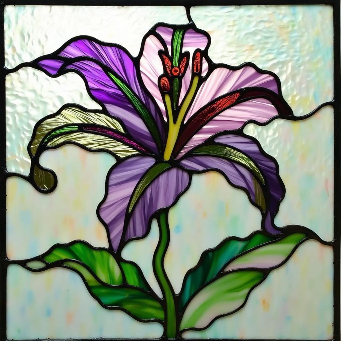 Custom Stained Glass Window Film – Purple and Green Floral Design ...