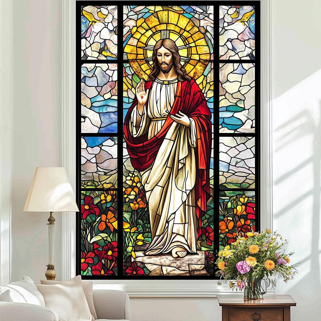 Custom Stained Glass Window Film Jesus Design - Privacy Decorative Art ...