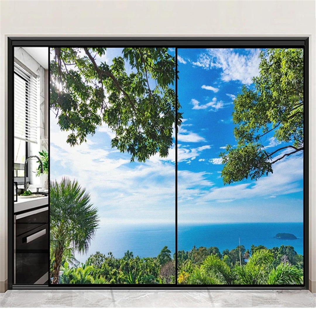 Custom Size Beautiful Scenery Window Privacy Film – Stained Glass Style ...