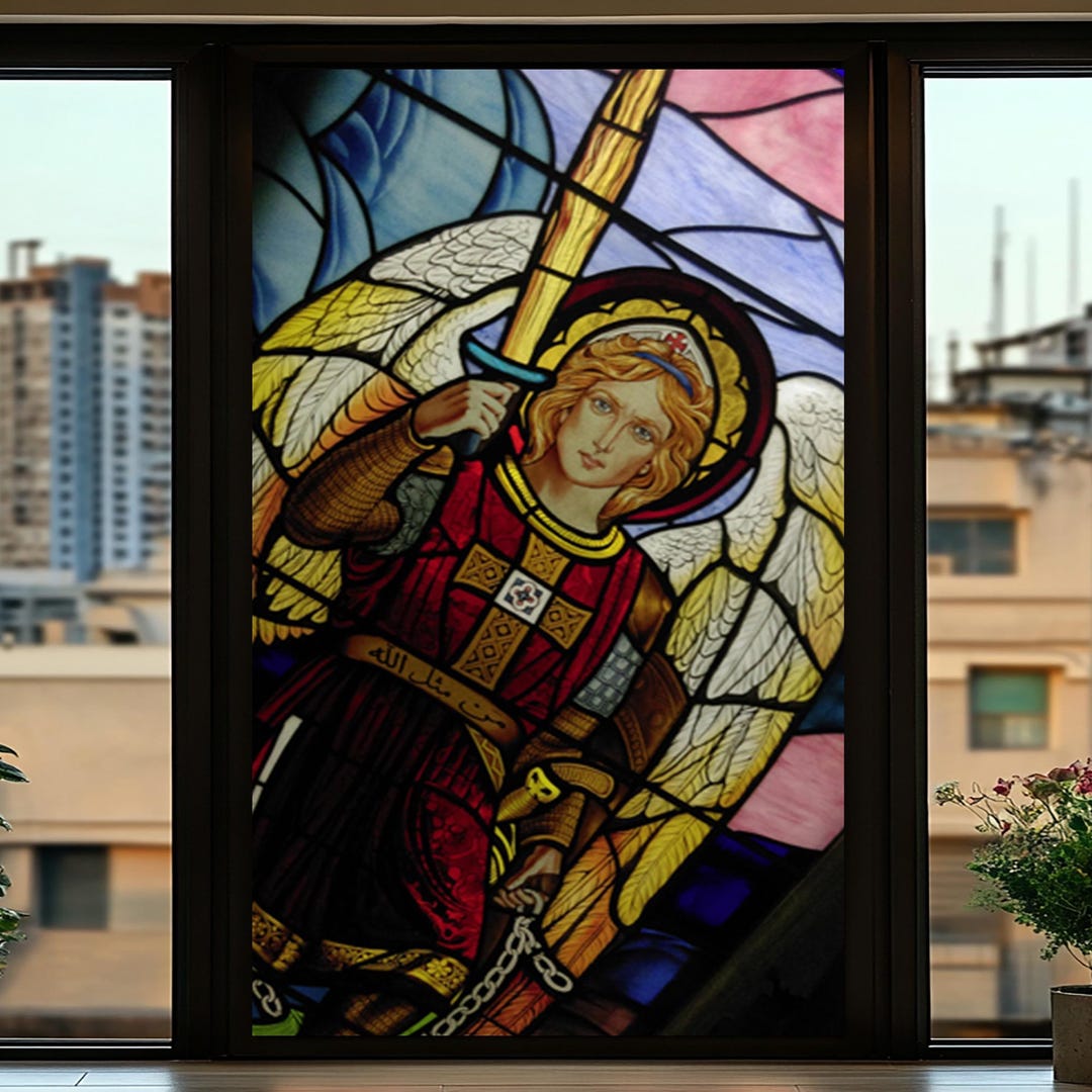 Stained Glass Window Film – Archangel Michael Design for Vertical ...
