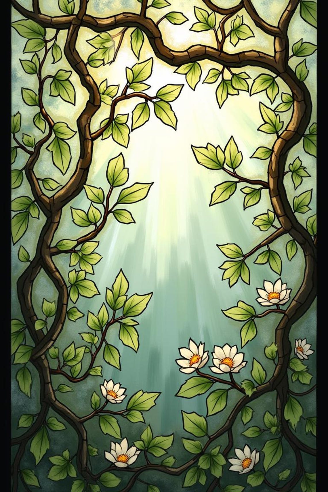Custom Nature Stained Glass Window Film – Botanical Vine Design Static ...