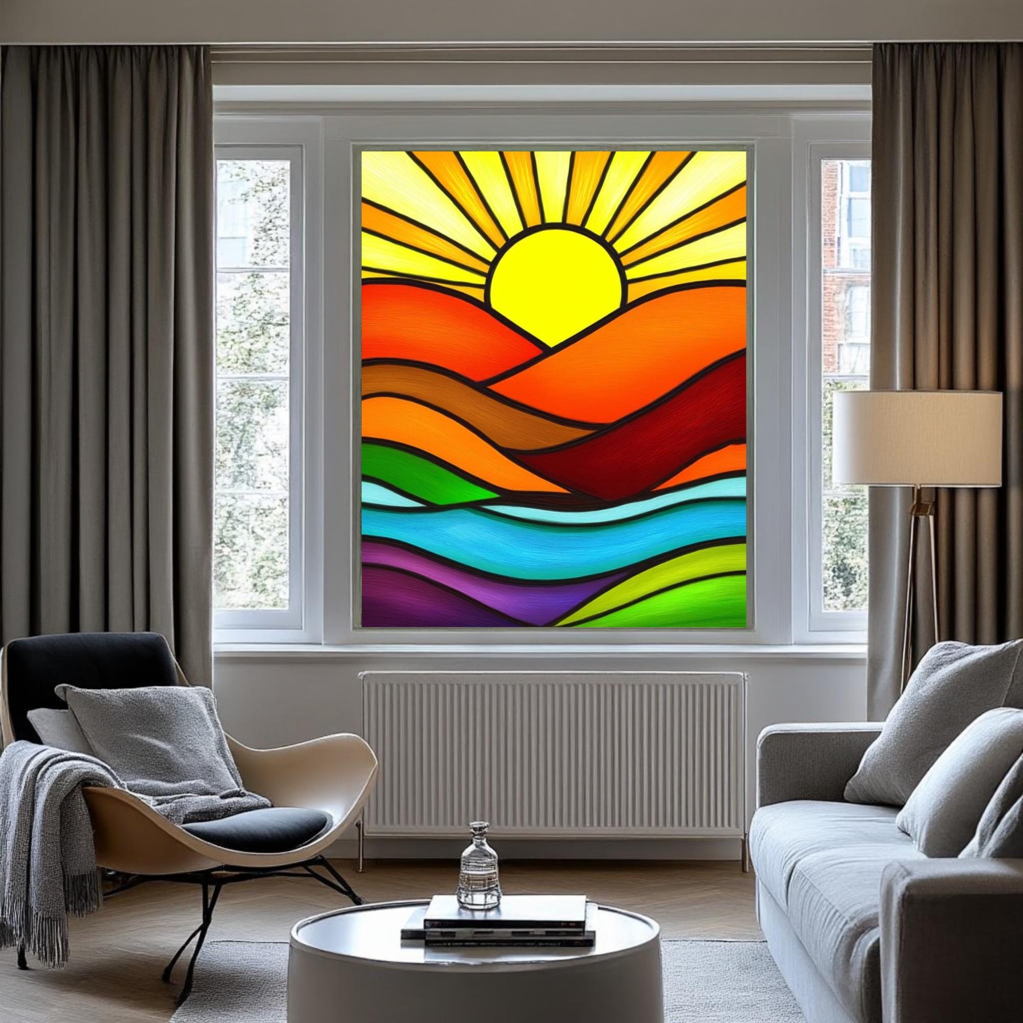 Rainbow Sunset Window Privacy Film Stained Glass Cling for Living Room ...