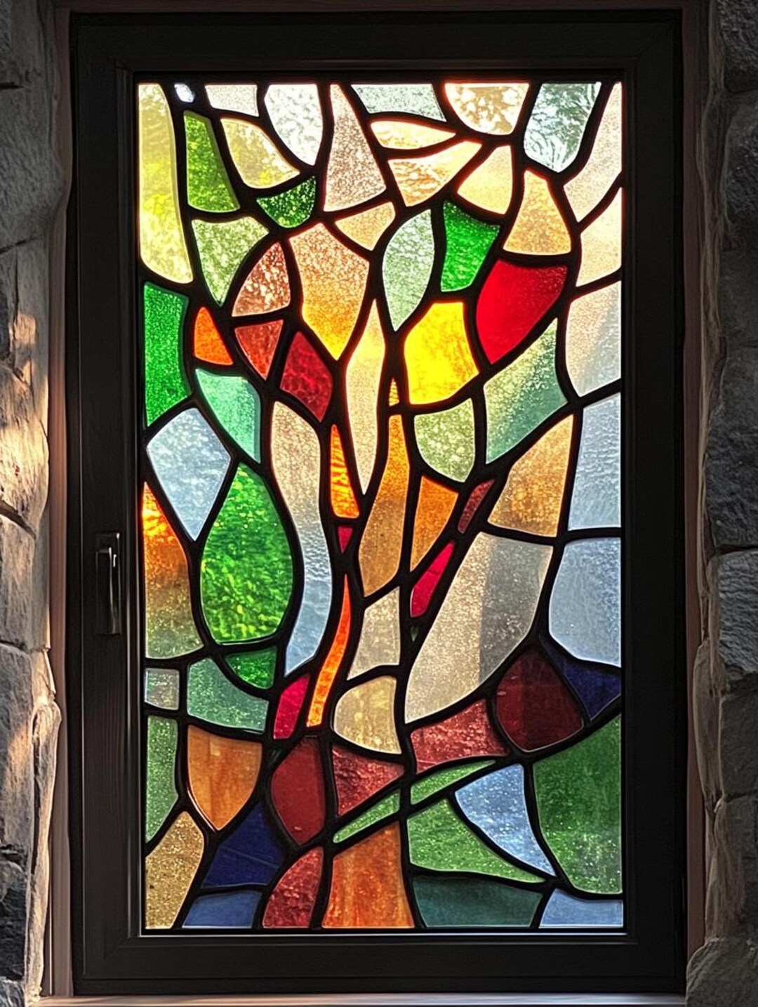 Customizable Stained Glass Window Film - Vibrant Abstract Design for ...