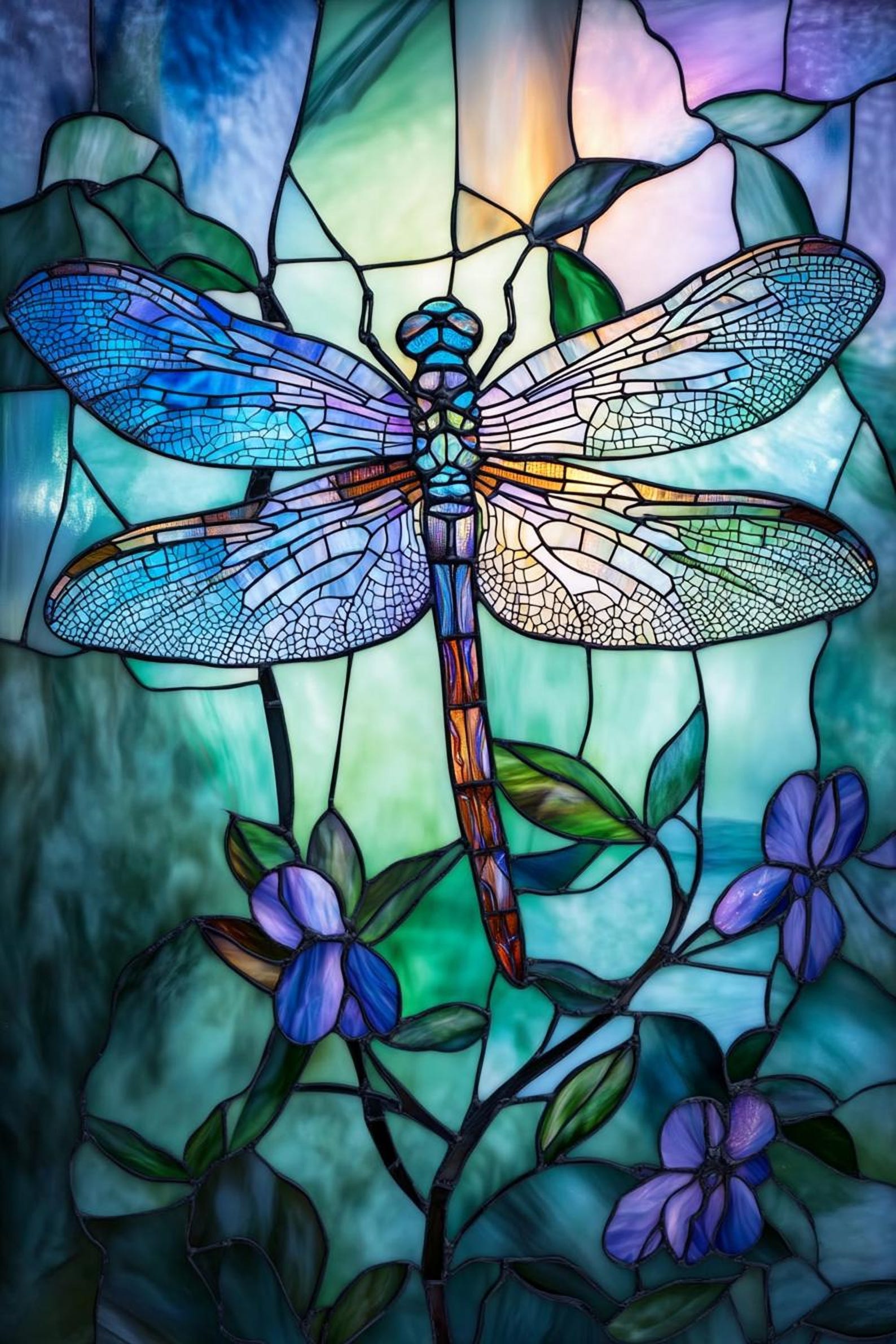 Custom Dragonfly Stained Glass Window Film | Privacy Cling for Kitchen ...