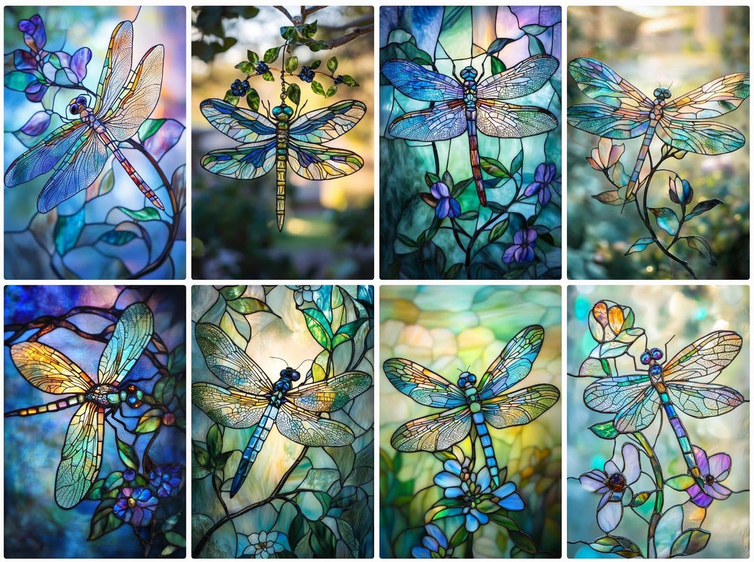 Custom Dragonfly Stained Glass Window Film | Privacy Cling for Kitchen ...