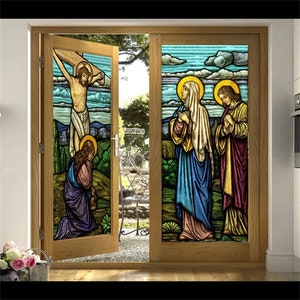 Window Stained Glass Film Door Sticker Christian Pictures Wall Stickers ...