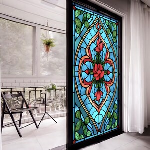 Luxury Stained Glass Door Decals Artistic Privacy Film With Colorful ...