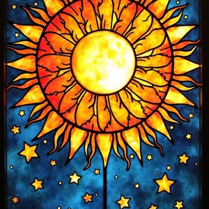 Custom Celestial Stained Glass Window Film – Sun Moon Stars Static ...
