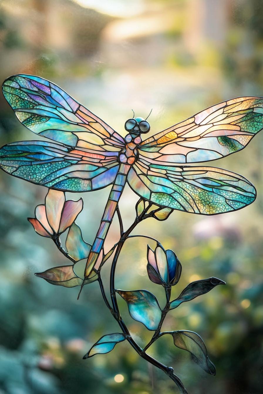 Custom Dragonfly Stained Glass Window Film | Privacy Cling for Kitchen ...