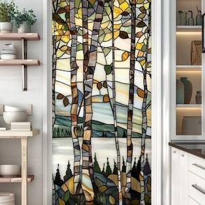 Stained Glass Forest Window Film - Artistic Tree Pattern Privacy Film ...